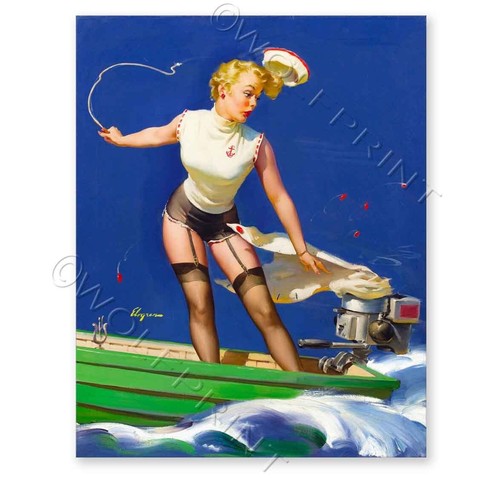 "A Fast Takeoff" 1950s Boating Vintage Style Elvgren Blonde Pin-Up ...