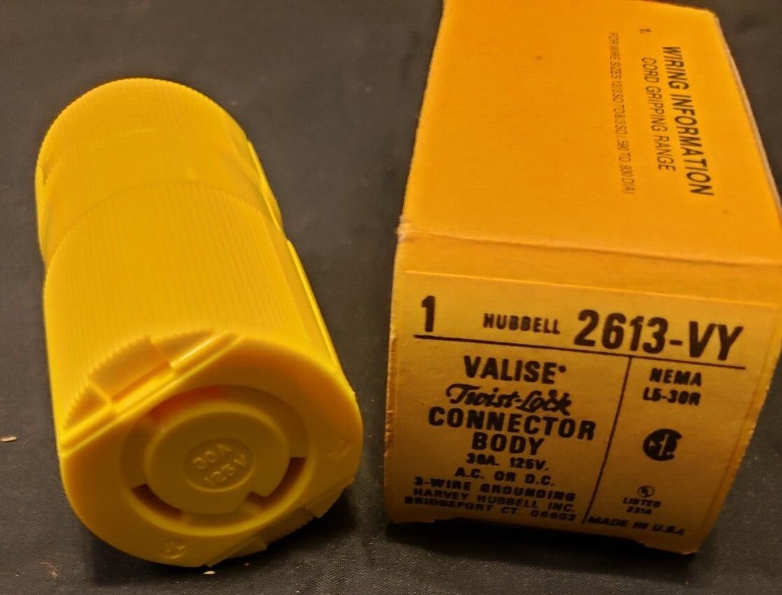 Hubbell 2613-VY 30A Locking Connector 2P 3 Wire Grounding 125VAC L5-30R ...