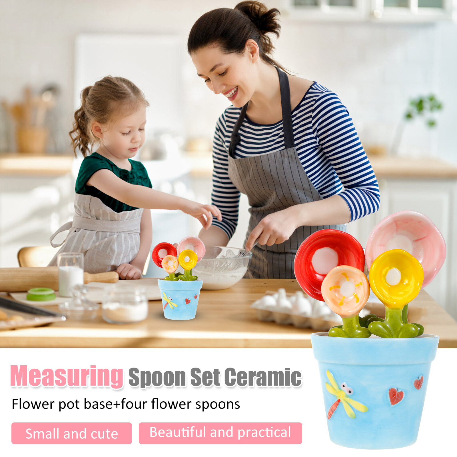 4Pcs Flower Measuring Spoons Set in Pot Cute Ceramic Measuring Spoons ...