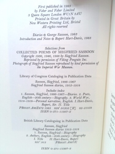 Siegfried Sassoon Diaries, 1915-1918 (1st Ed) by Siegfried Sassoon ...