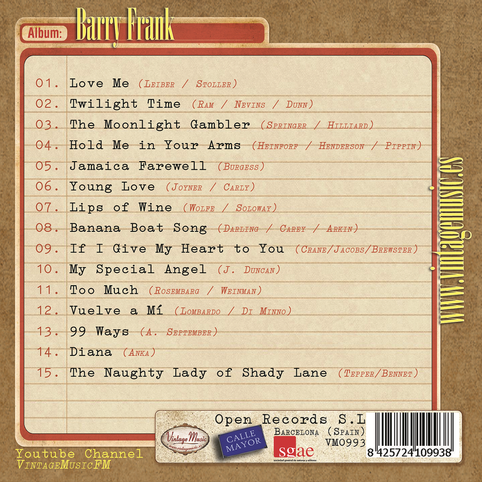 BARRY FRANK CD Vintage Vocal Jazz / Love Me , Twilight Time , Jamaica ...