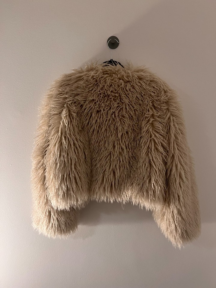 Monki faux fur cream Mongolian jacket | eBay