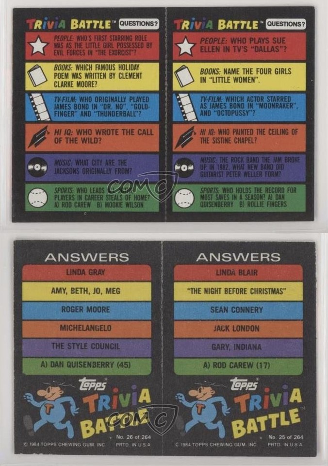1984 Topps Trivia Battle Trivia Cards Linda Gray #25-26 0b5 | eBay