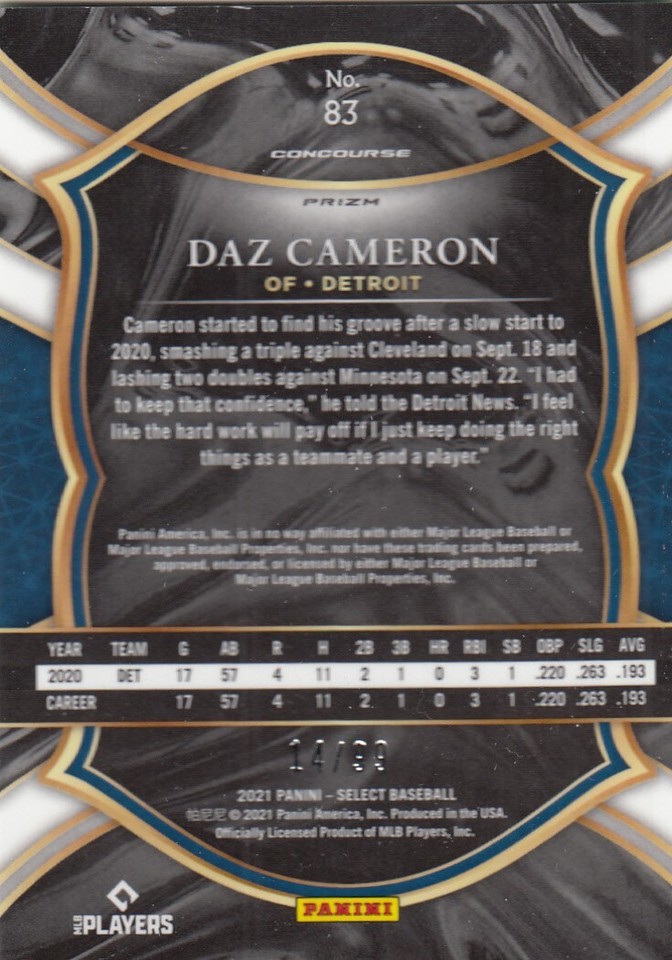 2021 Select Parallel Holo Neon Green /99 DAZ CAMERON RC #83 Tigers | eBay