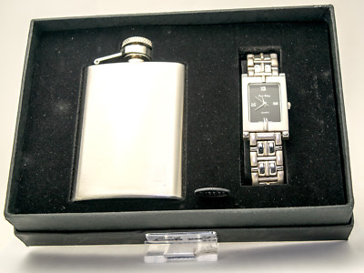 FRED BELAY: MEN'S GIFT SET, STAINLESS STEEL FLASK WITH ANALOG QUARTZ ...