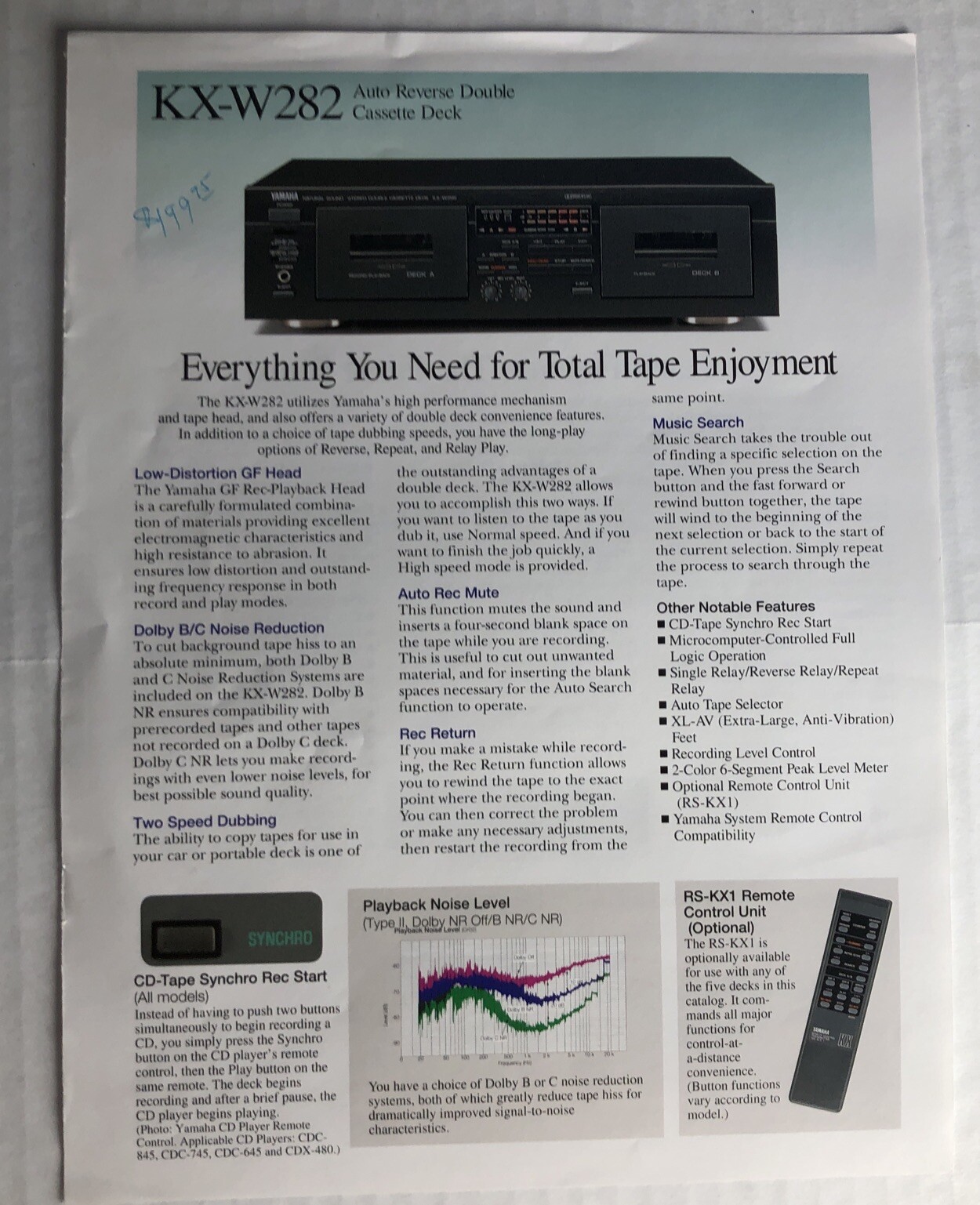 Yamaha Kx-w282 Natural Sound Double Cassette Deck Tested Z8328 for sale ...