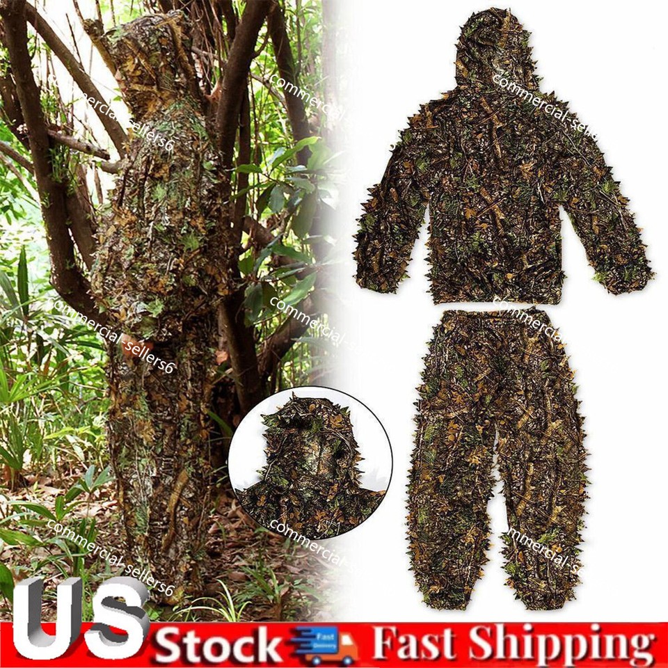 Ghillie Suit 3D Leafy Camo Hunting Suits, Woodland Gilly Suits Suits ...