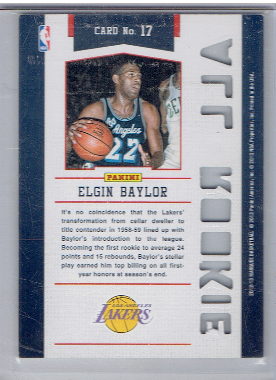 ELGIN BAYLOR 2012-13 Panini Marquee ALL-ROOKIE #17 Lakers | eBay