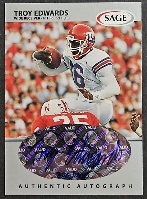 1999 SAGE Autograph #A17 Troy Edwards Silver Auto /400 Louisiana Tech ...