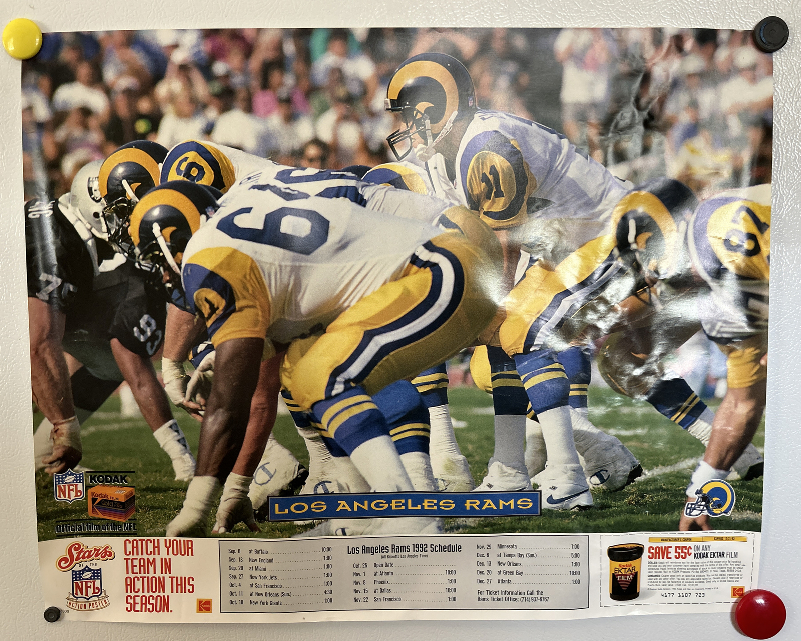 Vtg NFL Action Poster Los Angeles Rams 1992 Season Schedule Kodak ...