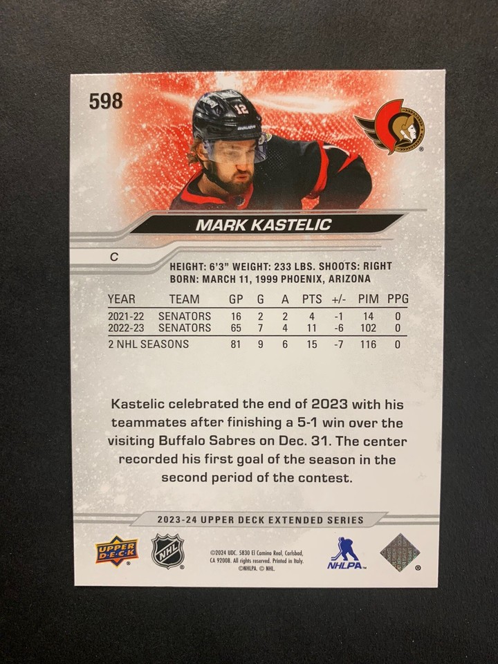 Mark Kastelic 2023-24 Upper Deck Extended Series Exclusives Parallel /100 #598 | eBay