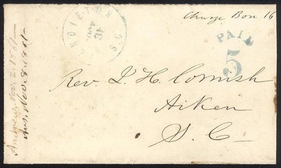 CONFEDERATE STATES OF AMERICA, South Carolina stampless Cover ...