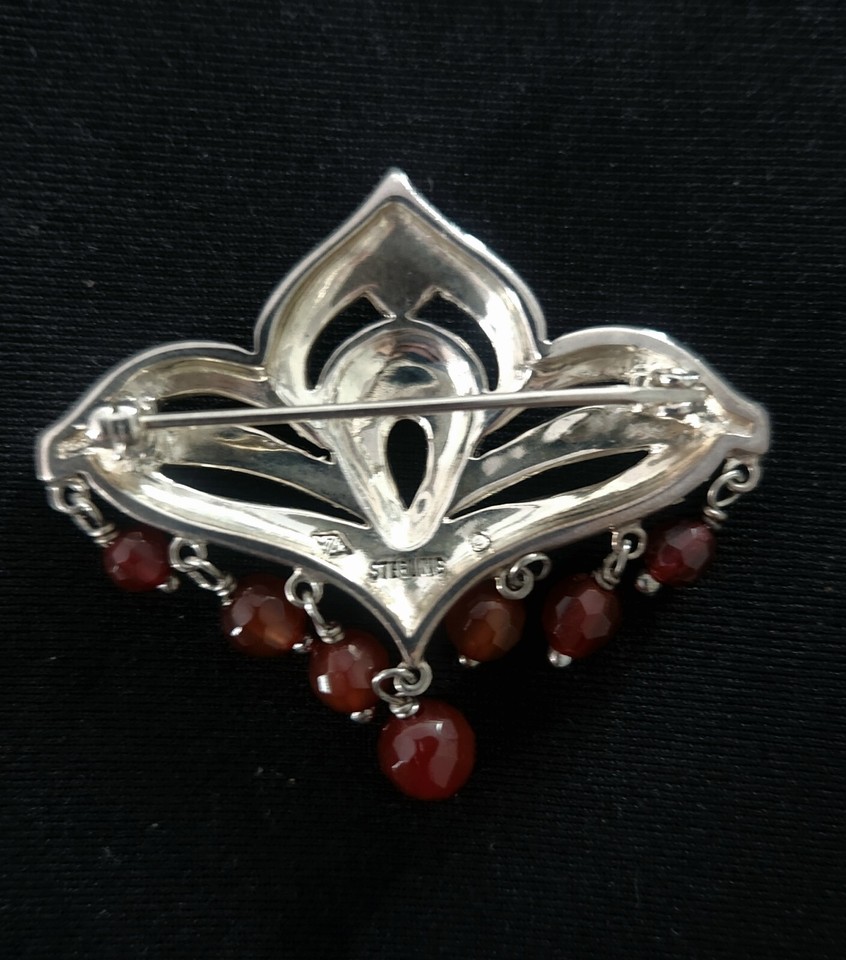 Judith Jack Redish-Brown Stones & Marcasite.925 Sterling Silver Brooch ...