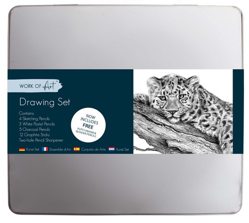 Artist Drawing Set Tin Sketching Box Pencils Pastels Charcoal Graphite ...