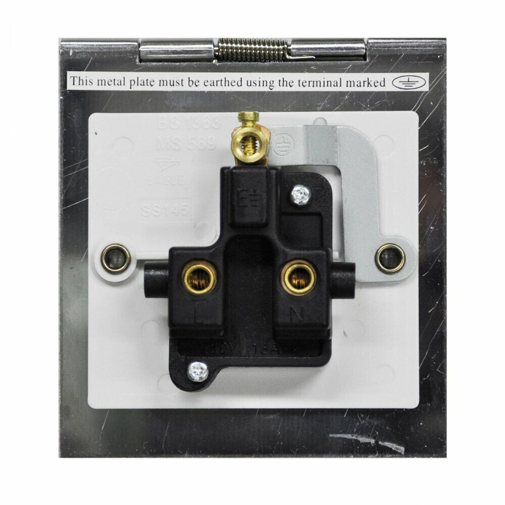 13A 1 Gang Unswitched Socket Hinged Flap Satin Chrome Finish UK Mains ...
