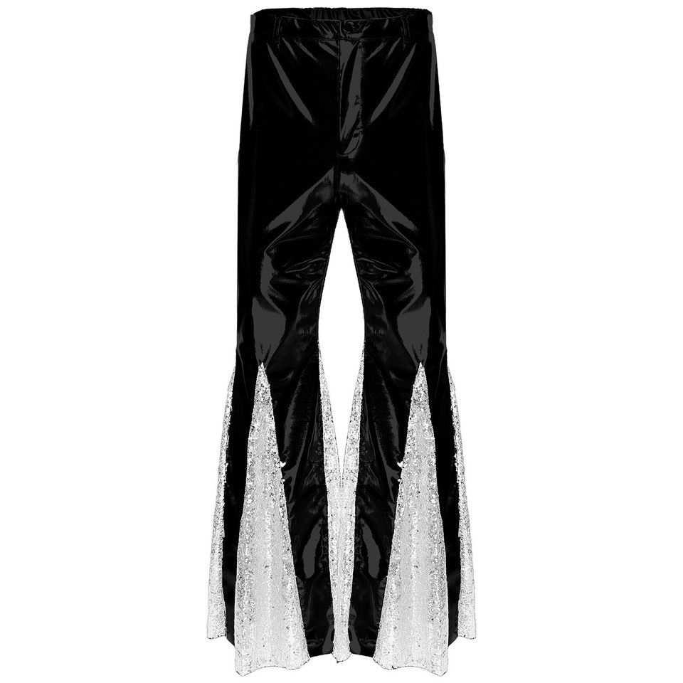 Mens Shiny Metallic 70s Disco Pants Sequins Bell Bottoms Costume ...