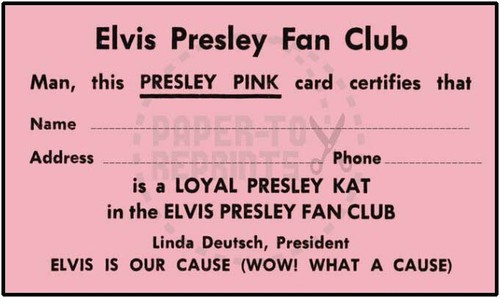 ELVIS PRESLEY FAN CLUB MEMBERSHIP CARD - PINK - VINTAGE REPRINT | eBay