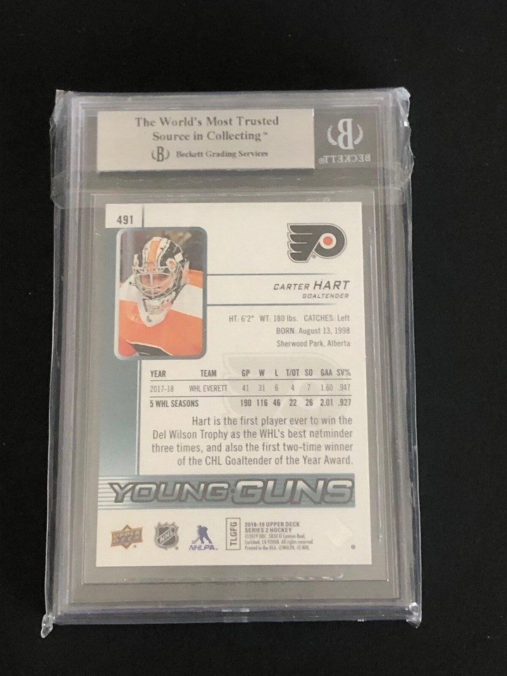 Beckett 9, 2018-19 UD Carter Hart Young Guns ROOKIE #491 | eBay