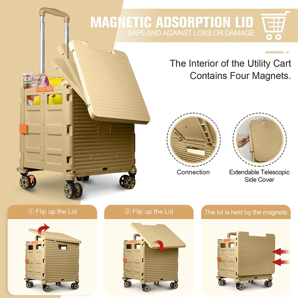 Portable Cart Collapsible Rolling Crate on Wheels for Teachers Tote ...