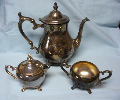 Wm Rogers 800 Silver Plt 5 Pc Set Teapot Coffee Pot Creamer Sugar Bowl ...