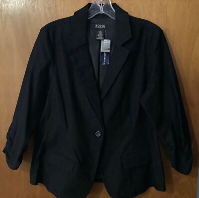 NWT Soho Apparel LTD. Black Blazer with Ruched Sleeves Large Free ...