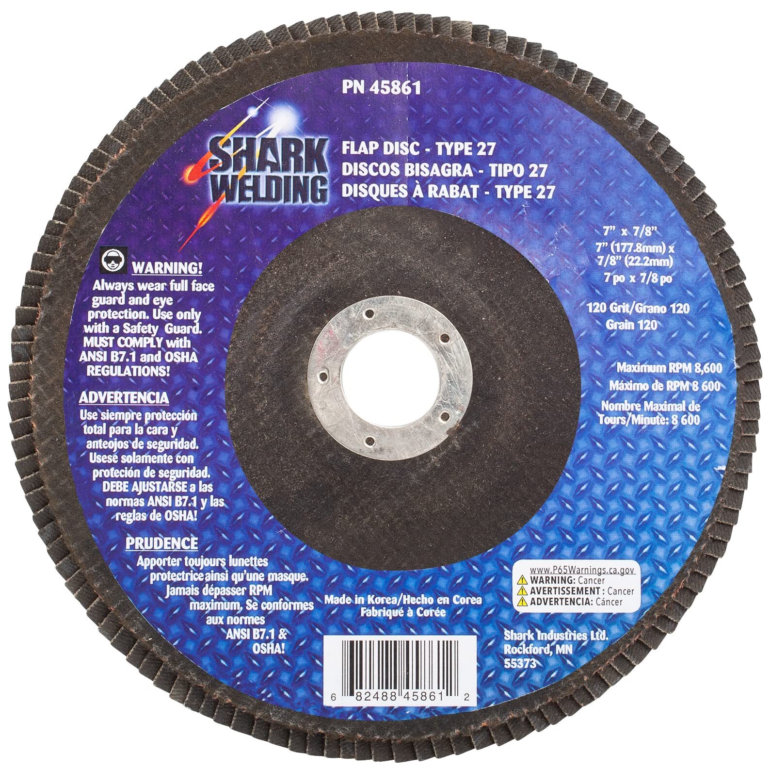 SHARK 45861 Abrasive Flap Disc (7x7/8 Aluminum Oxide Type 29, 120 Grit ...