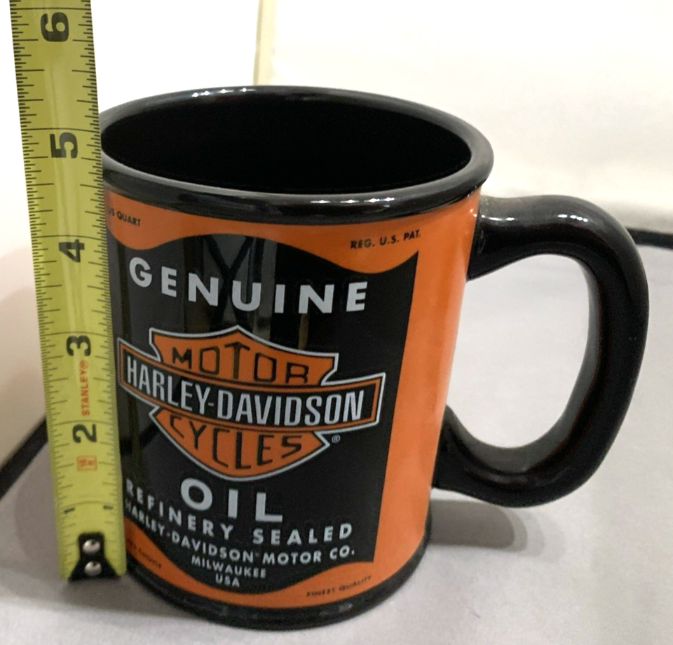 Harley Davidson Genuine Oil Can Mug - 18 Oz-Orange Black Drip Embossed ...