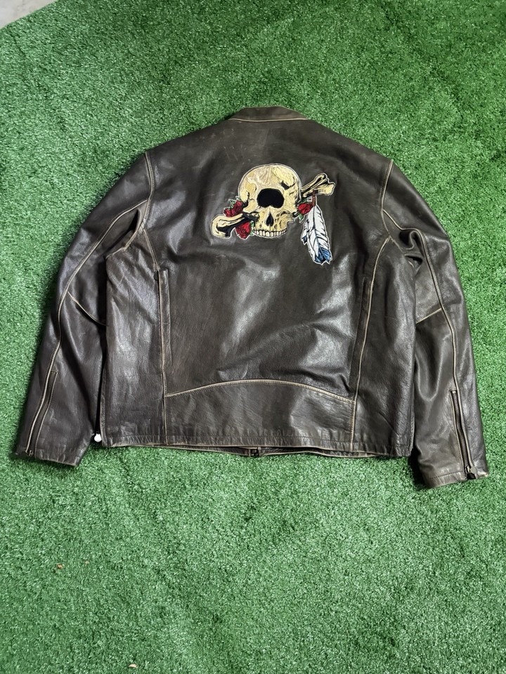 2012 Grateful Dead River Road Buffalo Leather Jacket Skull Back Patch ...