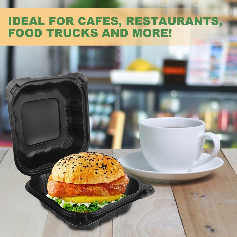 125Pcs 6"x 6"x 3" Clamshell Take Out Containers, Black To Go Containers ...