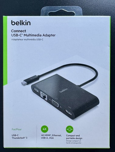 NEW BELKIN USB-C 4-in-1 Core Hub Multimedia Adapter AVC005btBK Sealed ...