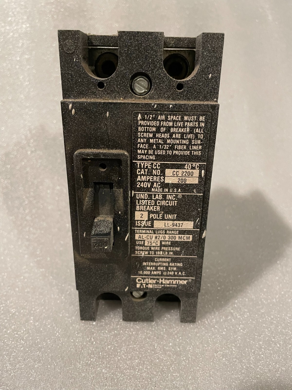 Eaton CC2200, 200A, 240V, 2P, Cutler Hammer, Circuit Breaker | eBay