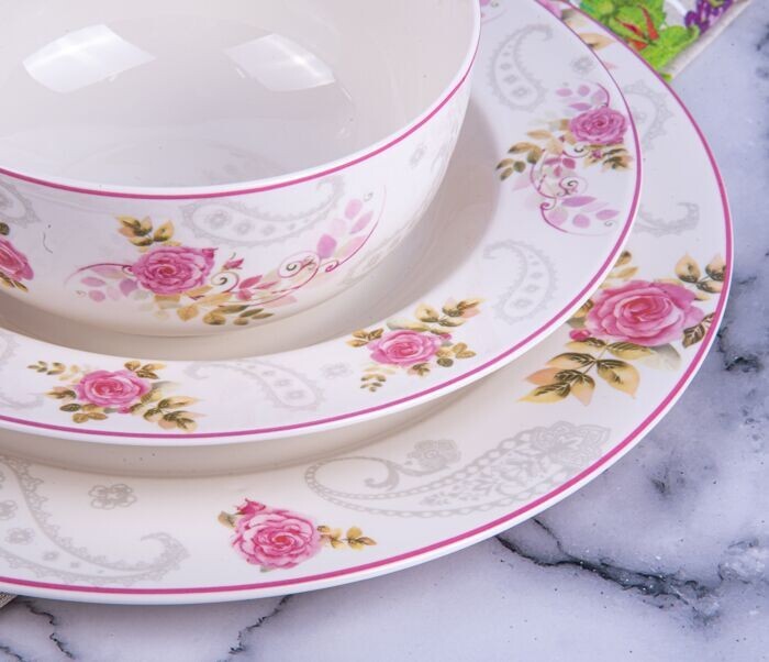 6-pc Pink Roses Porcelain Dinner Plates Floral Bone China Plates 10.5 ...