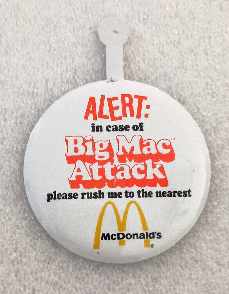 Vtg McDonald's Restaurants Big Mac Attack Employee Tab Button Pin NOS ...