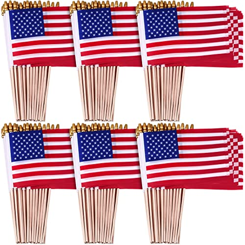 100 Packs of Small American Flags on Sticks, 8 x 12 Inches Mini ...