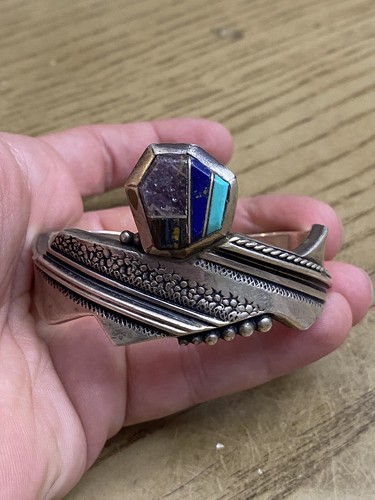 Thomas Singer Navajo Sterling Silver Possibly Inlay Tufa Cast Cuff ...