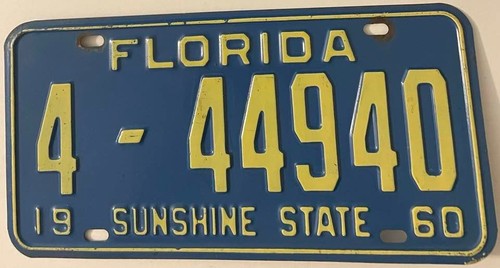 1960 Florida License Plate 4 44940 Pinellas County St. Petersburg ...