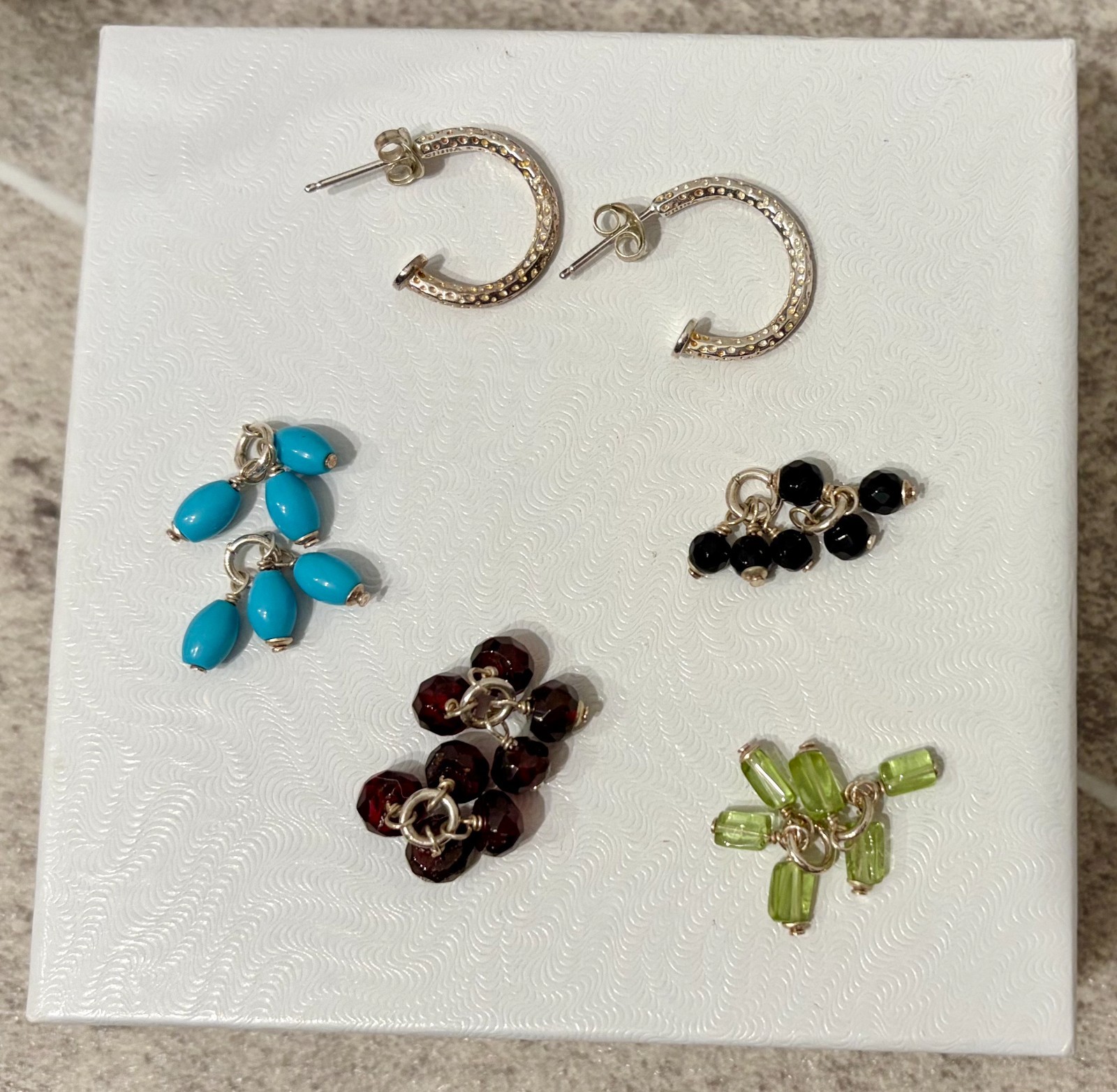 Sterling Silver 925 Garnet Onyx Turquoise Peridot Beads 5-in-1 Hoop ...