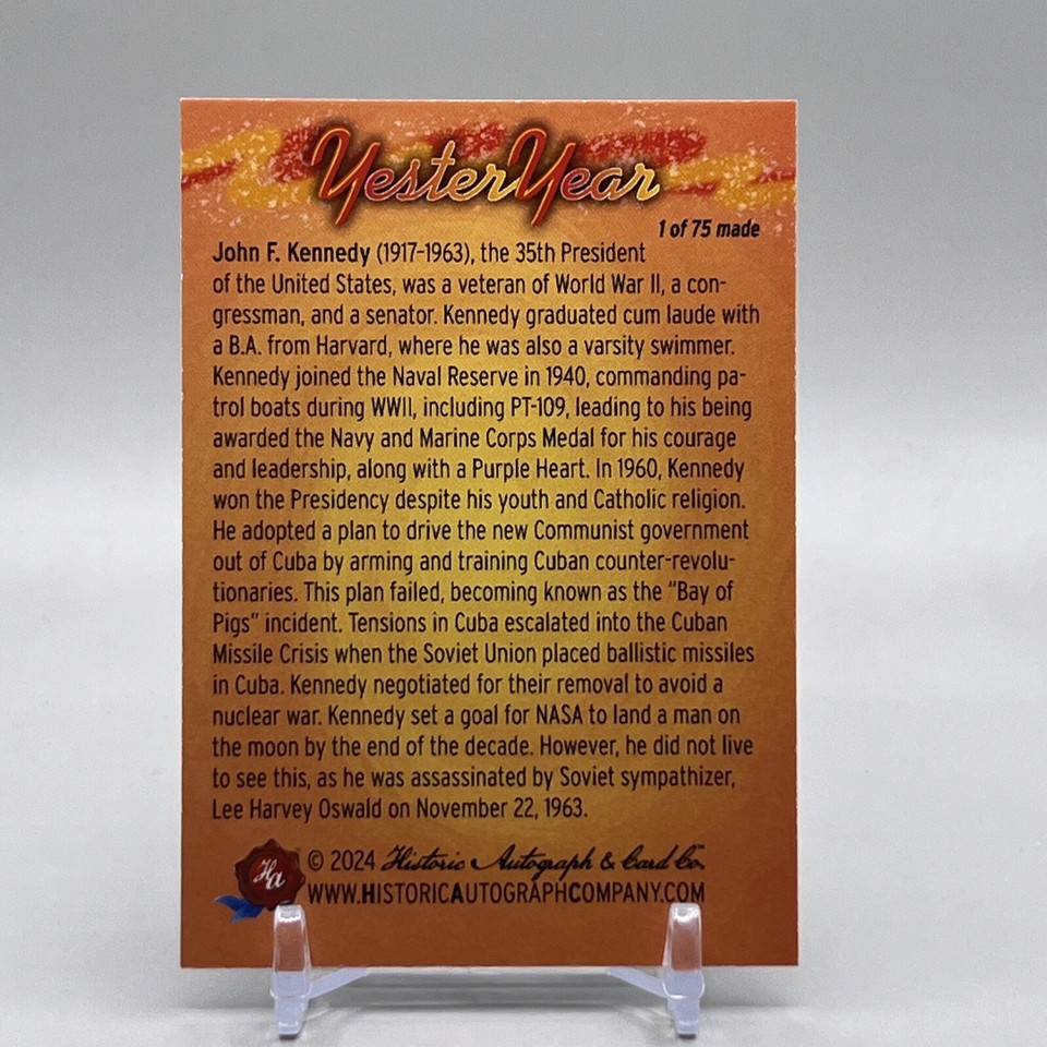 2024 Historic Autographs Yester Year John F. Kennedy /75 Negative ...