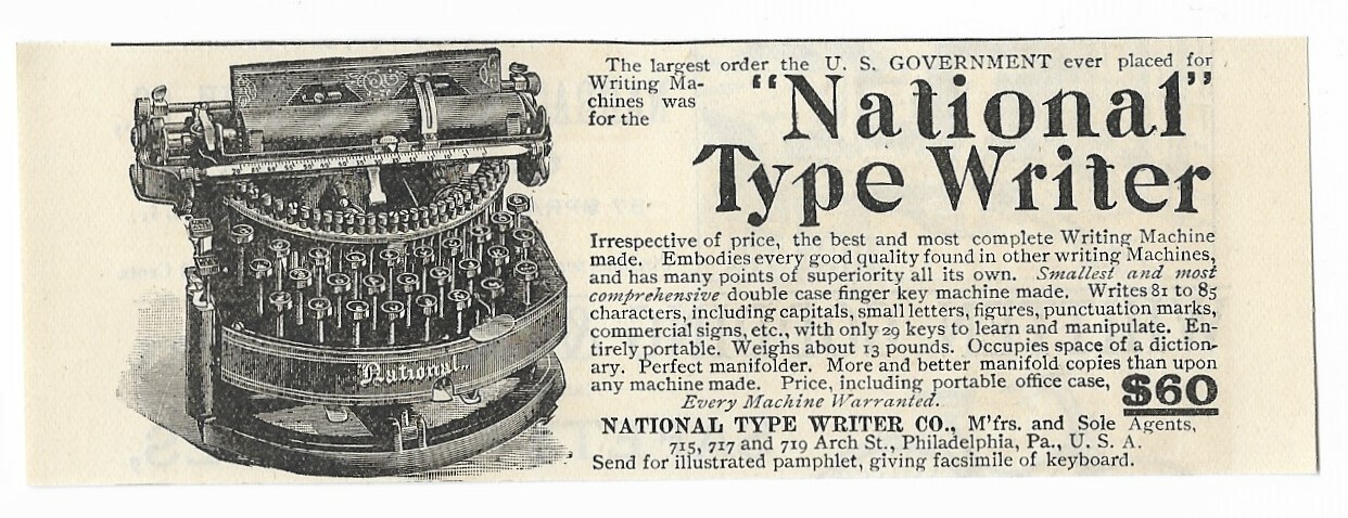 Antique 1800's Office Type Writer Equipment - National Typewriter ...