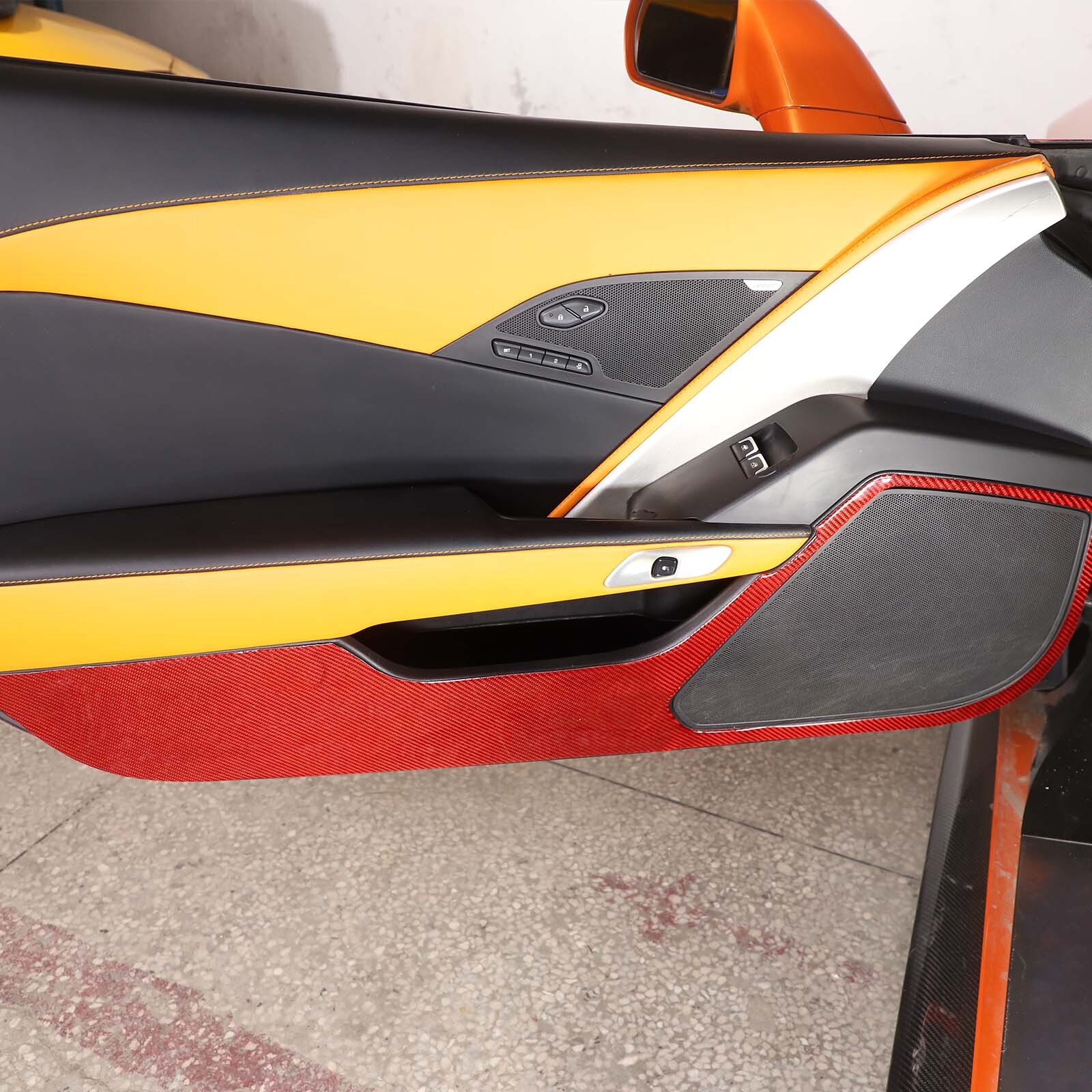 Red Carbon Car Door Panel Anti-kick Trim All-inclusive For Corvette C7 ...