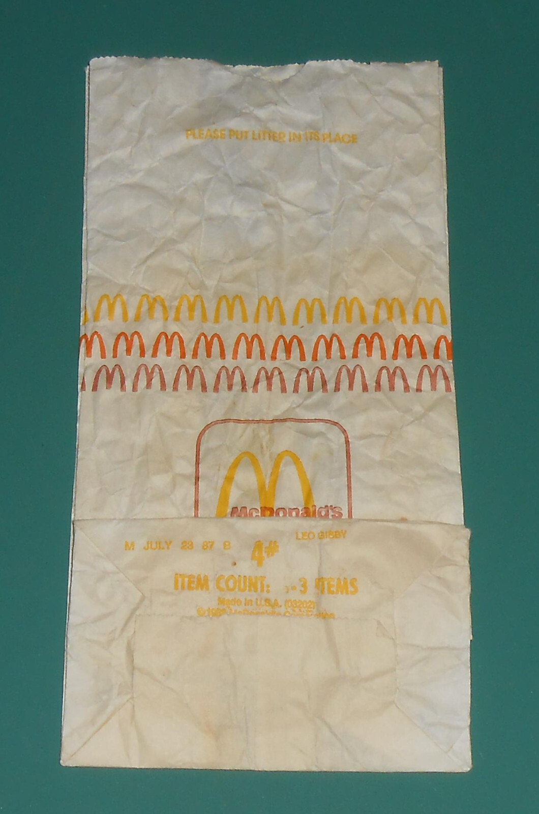 Vintage 1987 McDonald's Meal Paper Bag Logo July Restaurant Fast Food ...