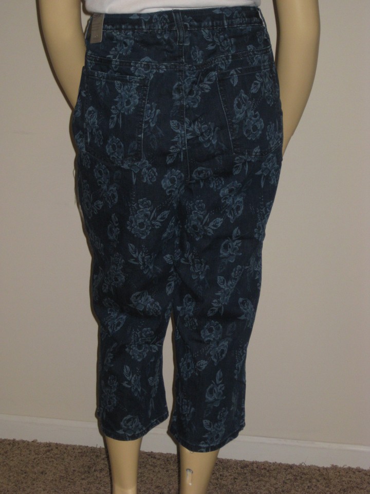 Catherine's 5 Pocket Comfort Waist Denim Print Capris 24W Women's Plus ...