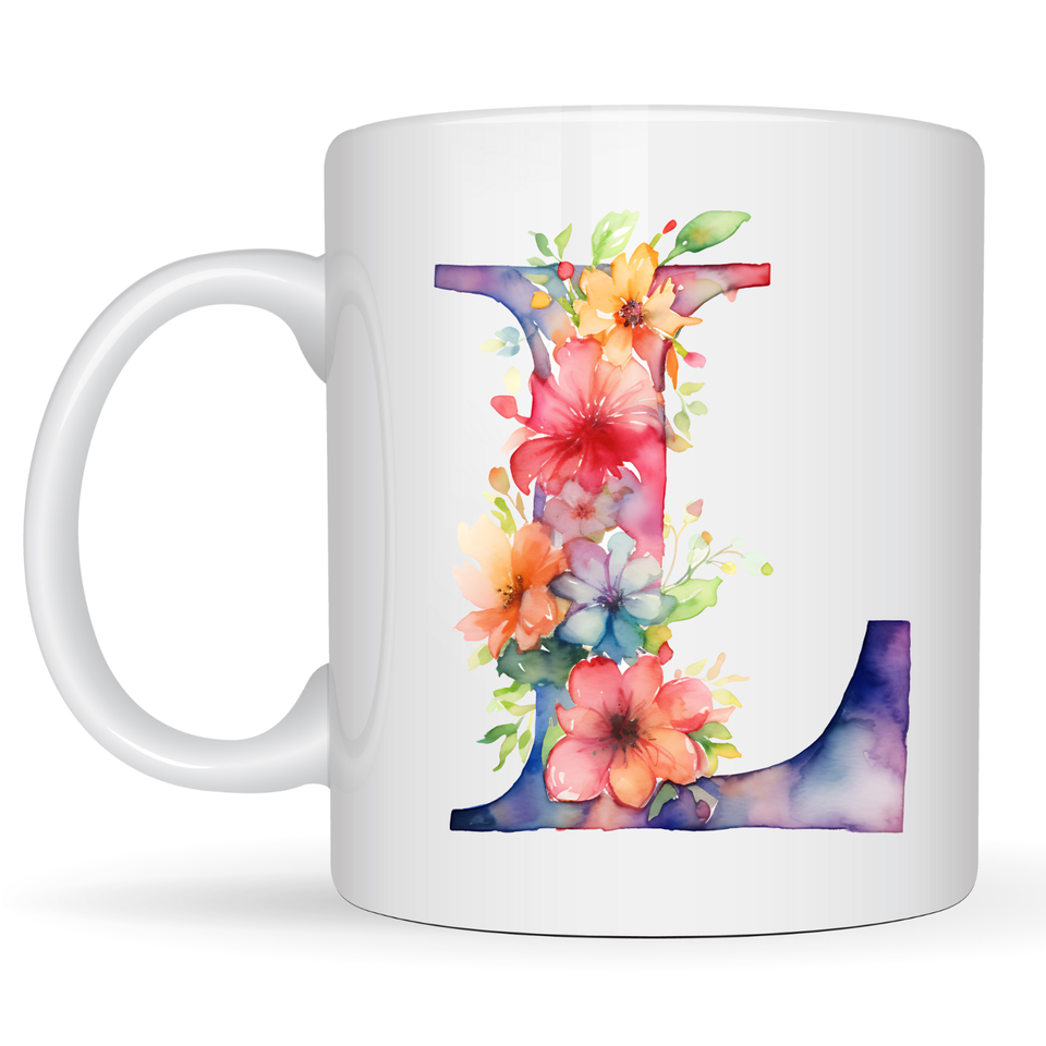 FLORAL Monogram Mug Personalized Name Coffee Cup Initial Letter 11 fl ...