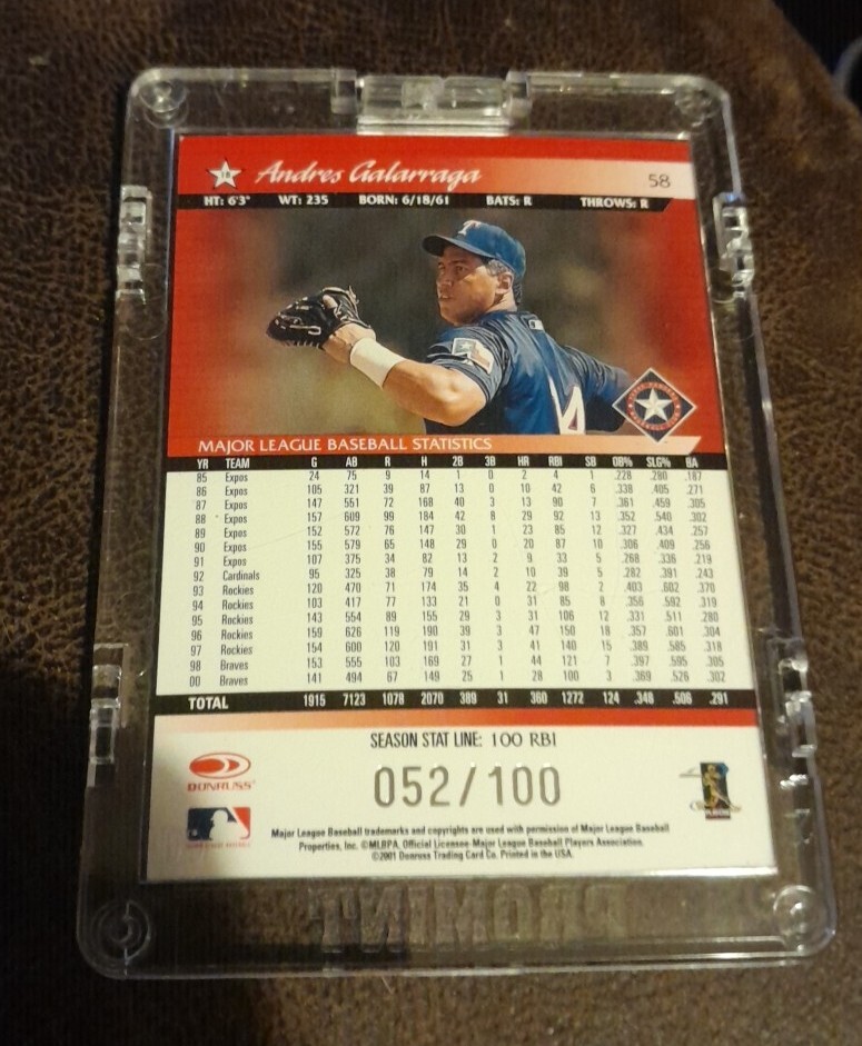 2001 Donruss Season Stat Line /100 Red Holofoil Andres Galarraga #58 | eBay