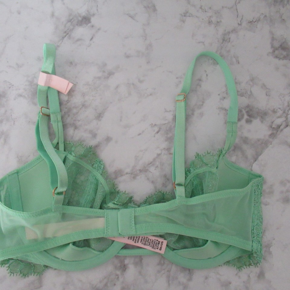 New Victorias Secret Bra 32C Push Up Without Padding Green Lace Underwire | eBay UK