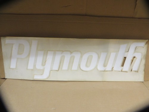 PLYMOUTH FASCAL VINTAGE WHITE DECAL LARGE FASSON PAINESVILLE OHIO
