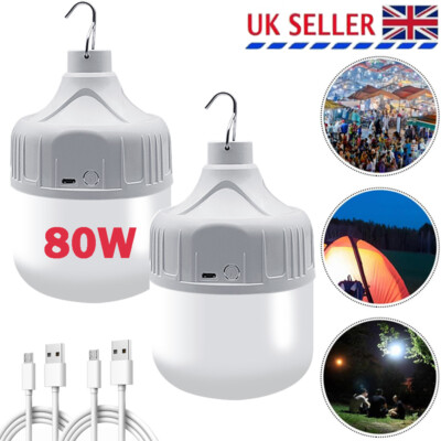 2x Super Bright LED Lantern USB Rechargeable Camping Light Tent Lamp ...