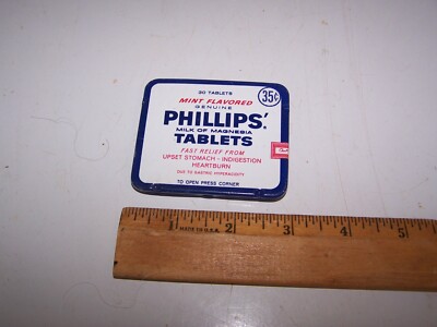 Vintage PHILLIPS MILK OF MAGNESIA Tablets Tin Empty 35 Cents. | eBay