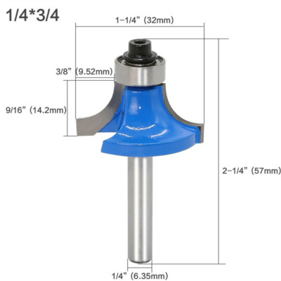 1/4 Inch Shank 3/4 Inch Round Over Router Bit Woodworking Milling ...