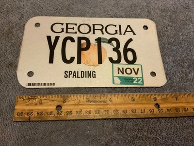 Flat Georgia Motorcycle License Plate YCP136 Spalding County November ...